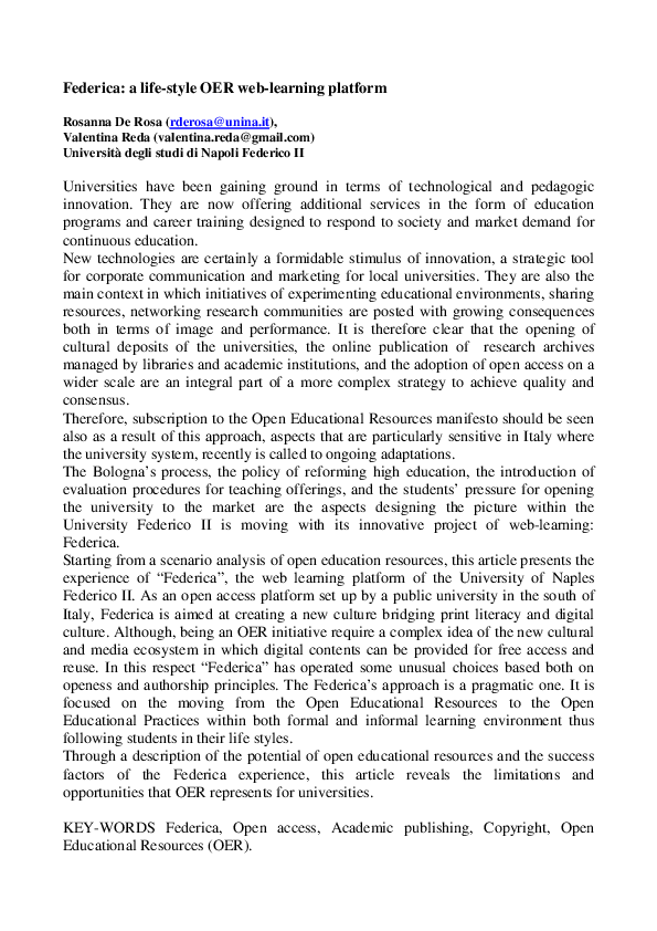 (PDF) Federica : a life-style OER web-learning platform