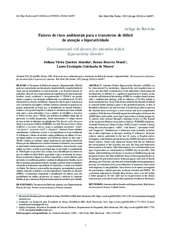 (PDF) Fatores de risco ambientais para o transtorno de déficit de ...