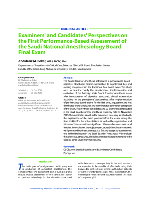 Pdf Examiners And Candidates Perspectives On The First Performance