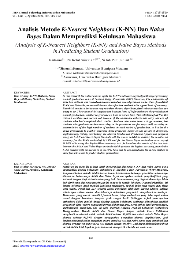 (PDF) Analisis Metode K-Nearest Neighbors (K-NN) Dan Naive Bayes Dalam Memprediksi Kelulusan ...