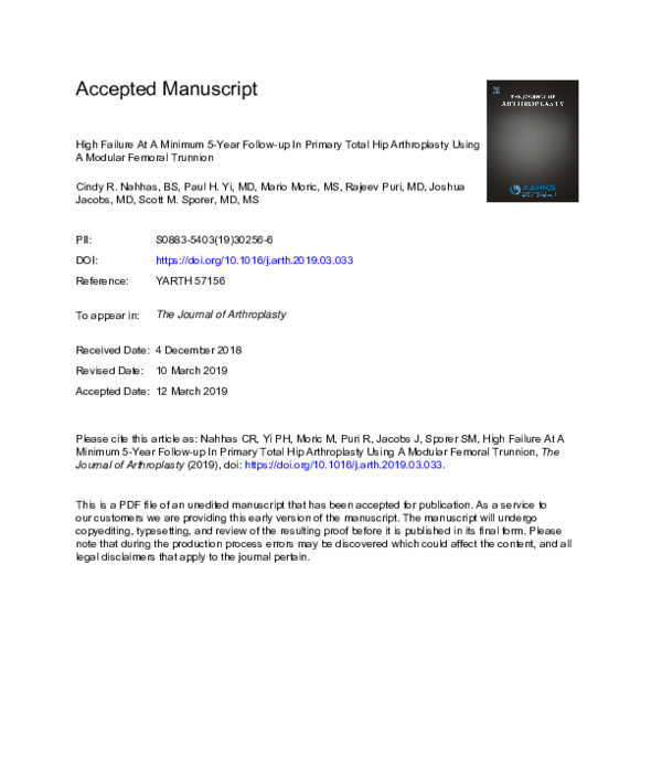 (PDF) High Failure at a Minimum 5-Year Follow-Up in Primary Total Hip ...
