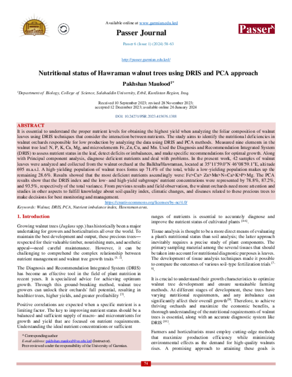 (PDF) Nutritional status of Hawraman walnut trees using DRIS and PCA ...