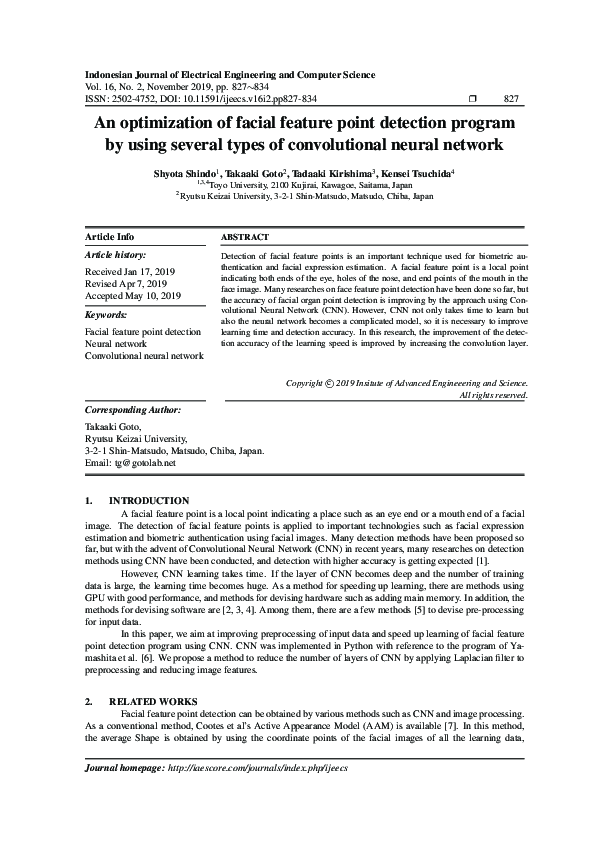(PDF) An optimization of facial feature point detection program by using several types of ...