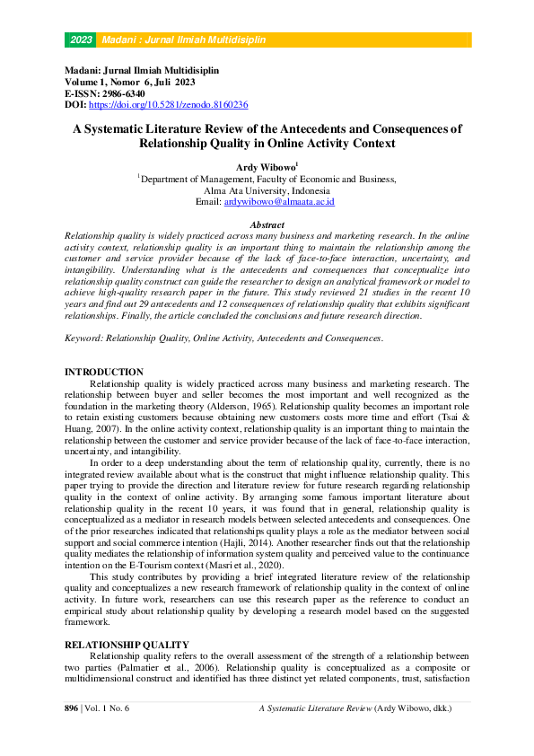(PDF) A Systematic Literature Review of the Antecedents and Consequences of Relationship Quality ...