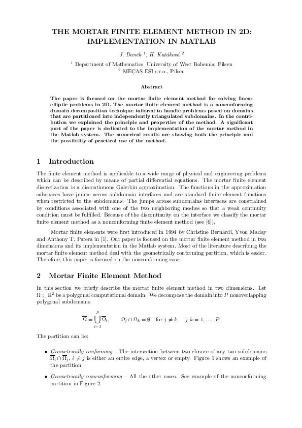 (PDF) The Mortar Finite Element Method in 2 D : Implementation in Matlab
