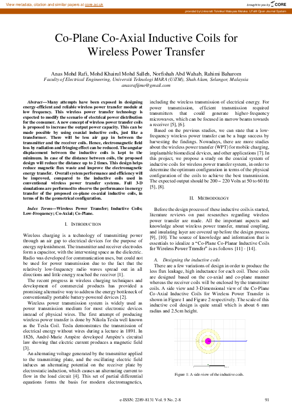 (PDF) Co-Plane Co-Axial Inductive Coils for Wireless Power Transfer | Rahimi Baharom - Academia.edu