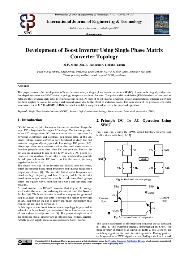 (PDF) Development of Boost Inverter Using Single Phase Matrix Converter Topology | Rahimi ...
