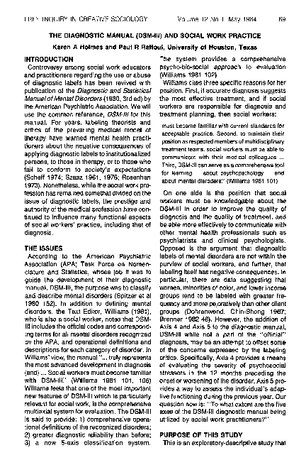 (PDF) The Diagnostic Manual (DSM-III) and Social Work Practice