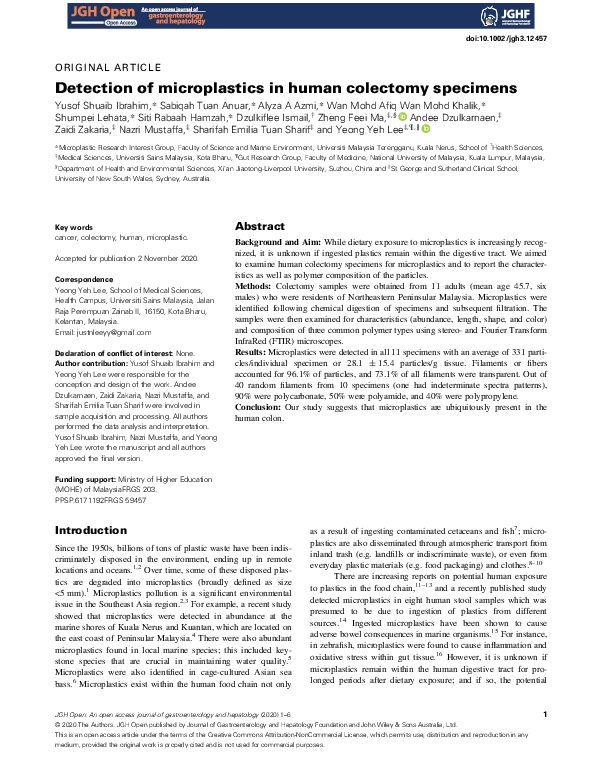 (PDF) Detection of microplastics in human colectomy specimens