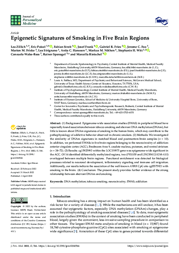 (PDF) Epigenetic Signatures of Smoking in Five Brain Regions