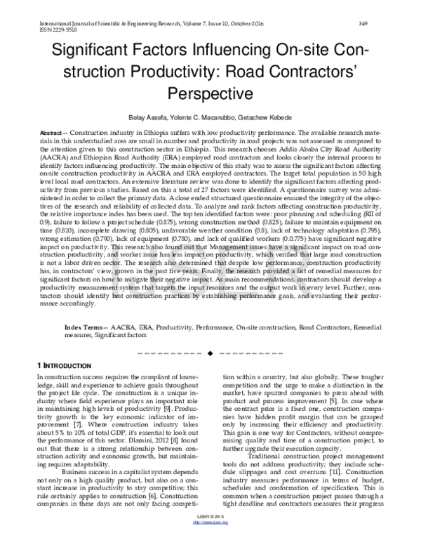 (PDF) Significant Factors Influencing On-site Con- struction Productivity: Road Contractors ...