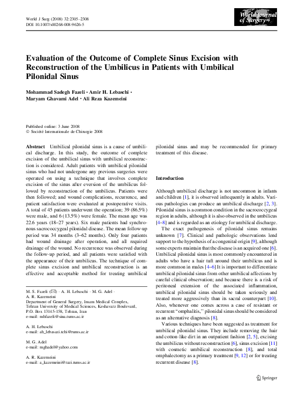 (PDF) Evaluation of the Outcome of Complete Sinus Excision with ...