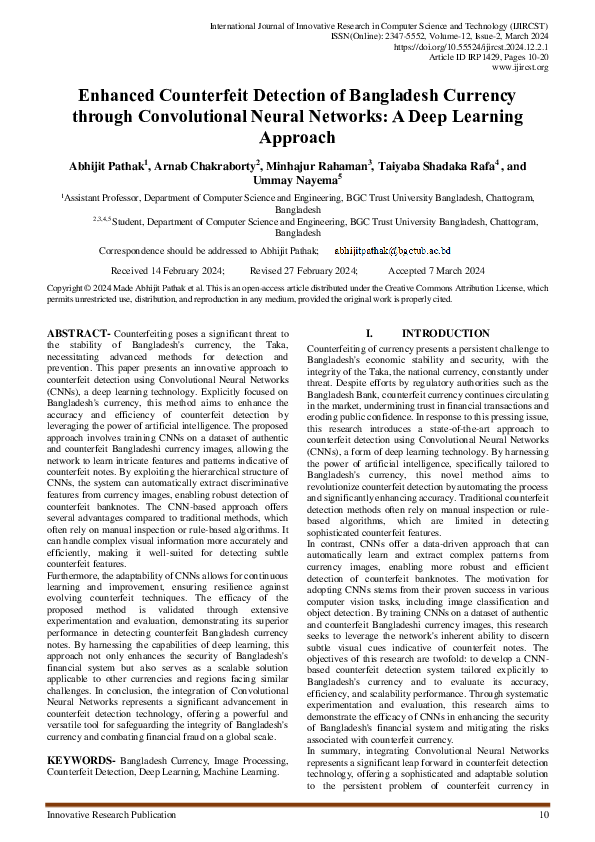 (PDF) Enhanced Counterfeit Detection of Bangladesh Currency through Convolutional Neural ...