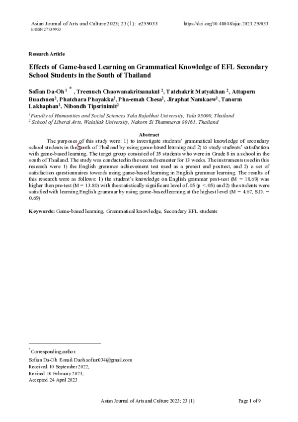 (PDF) The Effects of Game-based Learning on Grammatical Knowledge of EFL Secondary School ...