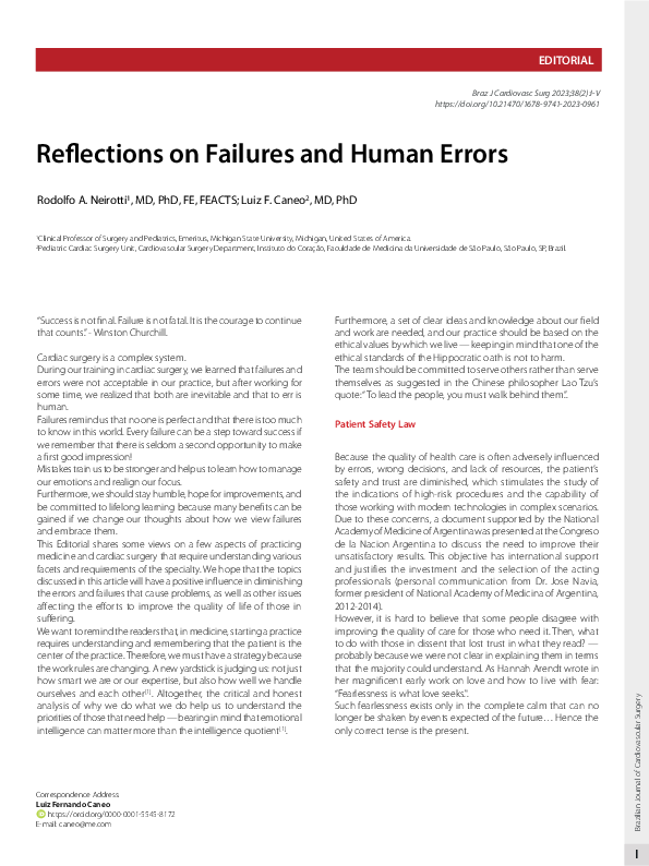 (PDF) Reflections on Failures and Human Errors