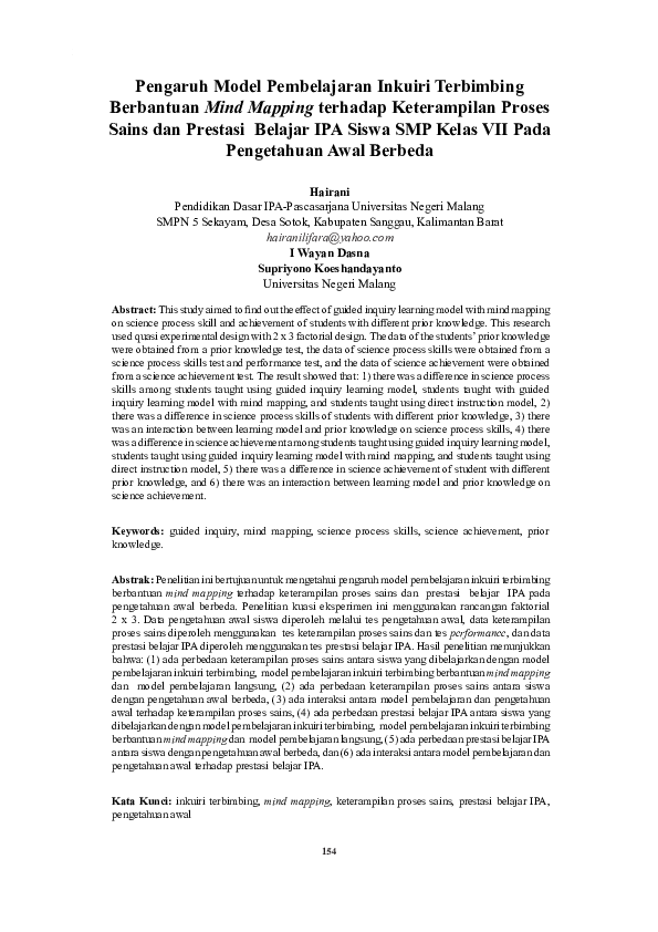 (PDF) Pengaruh Model Pembelajaran Inkuiri Terbimbing Berbantuan Mind Mapping terhadap ...