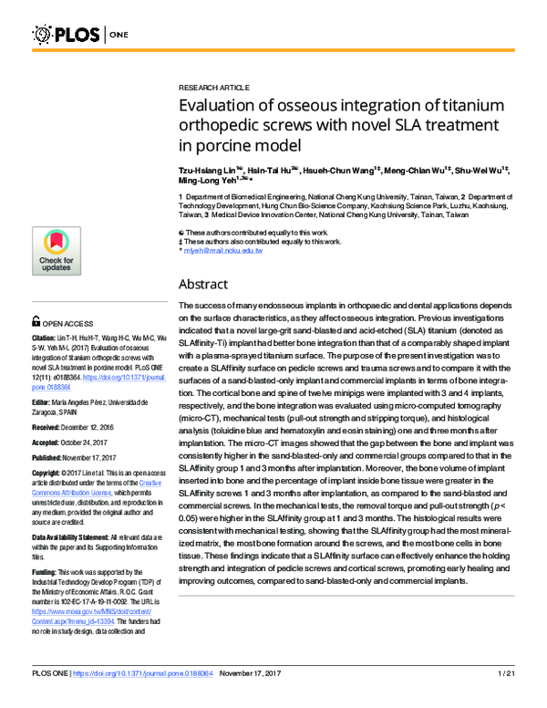 (PDF) Evaluation of osseous integration of titanium orthopedic screws ...
