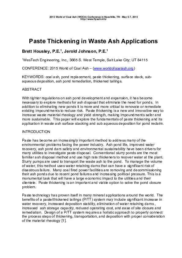 (PDF) Innovative Paste Thickening for Sustainable Waste Ash Management