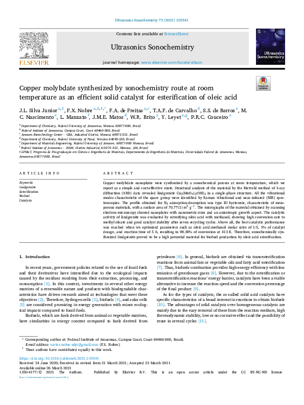 (PDF) Copper molybdate synthesized by sonochemistry route at room ...