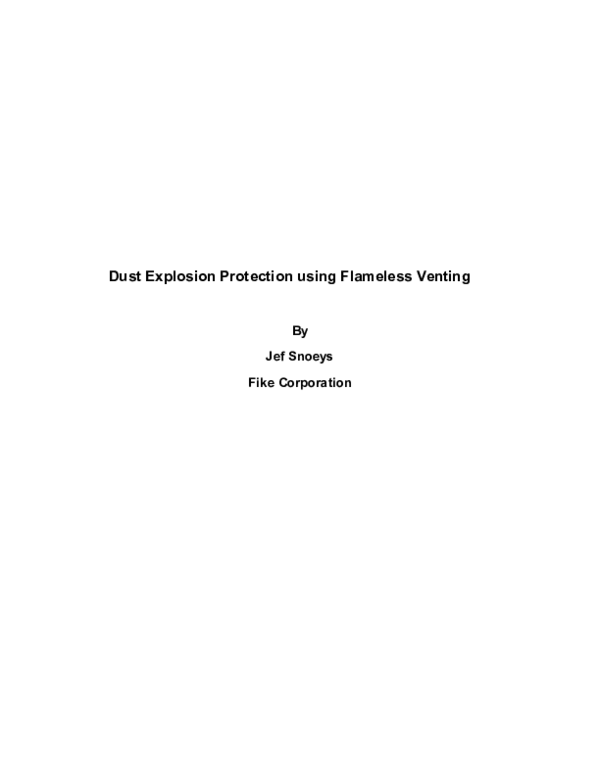 (PDF) Dust Explosion Protection using Flameless Venting