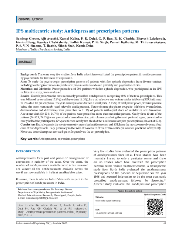 (PDF) IPS multicentric study: Antidepressant prescription patterns