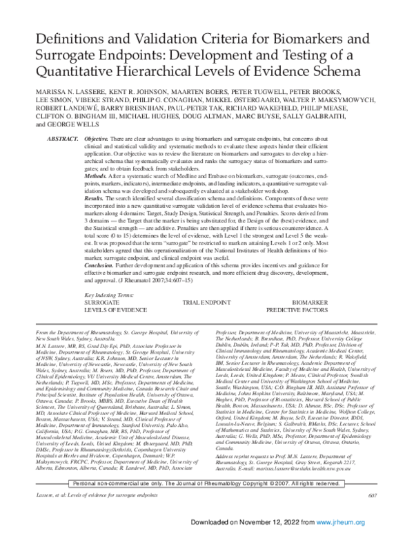 (PDF) Definitions and validation criteria for biomarkers and surrogate ...