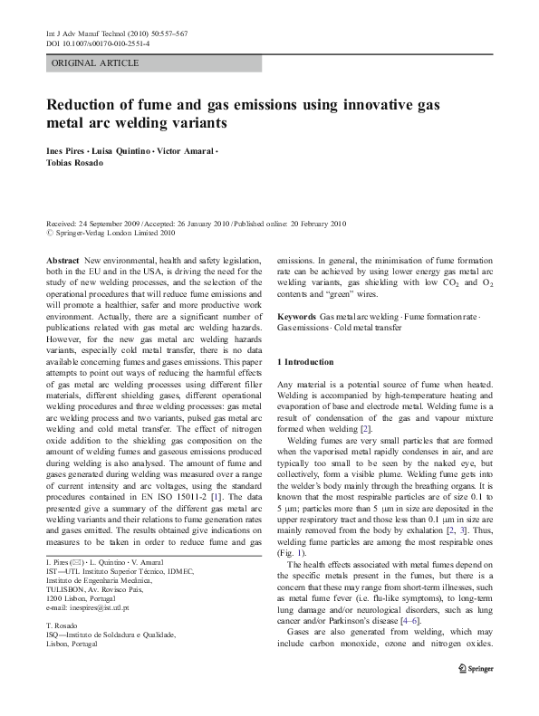 (PDF) Reduction of fume and gas emissions using innovative gas metal ...
