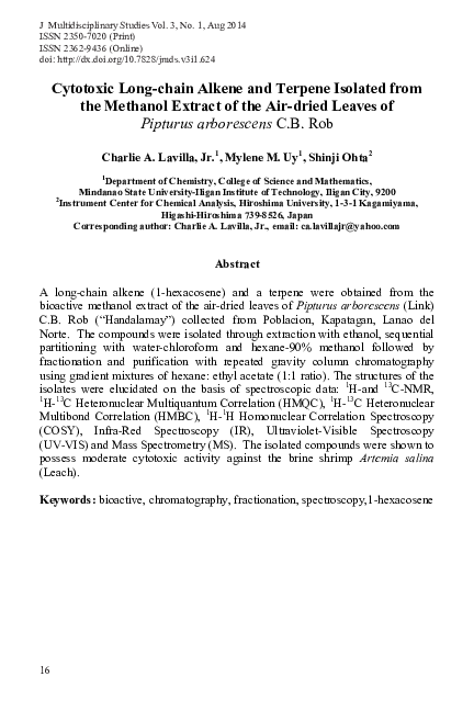 (PDF) Cytotoxic Long-chain Alkene and Terpene Isolated from the ...