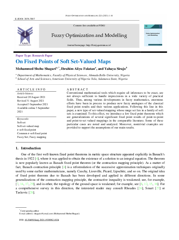 (PDF) On Fixed Points of Soft Set-Valued Maps