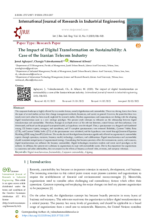 (PDF) The Impact of Digital Transformation on Sustainability: A Case of ...