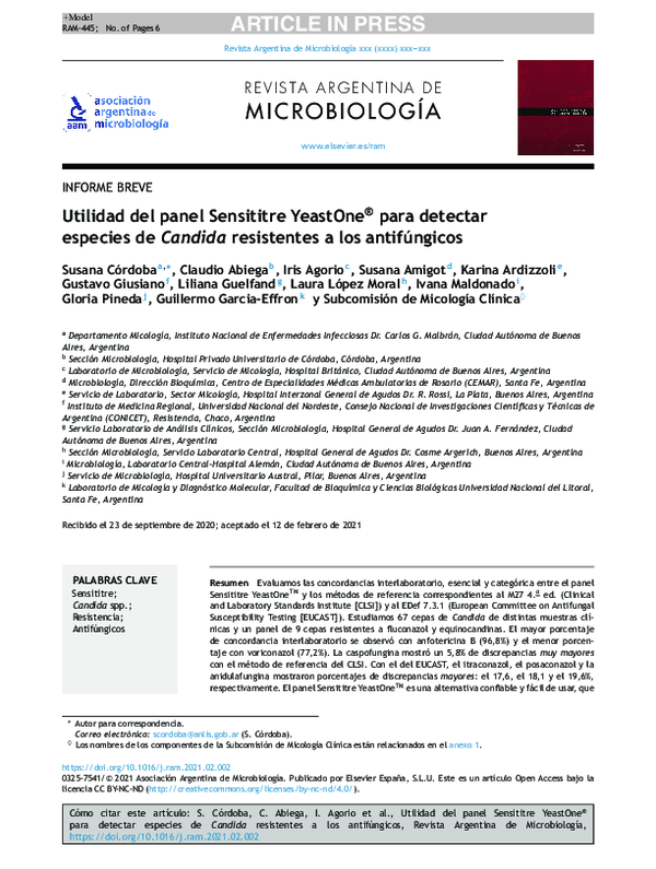 (PDF) Utilidad del panel Sensititre YeastOne® para detectar especies de ...
