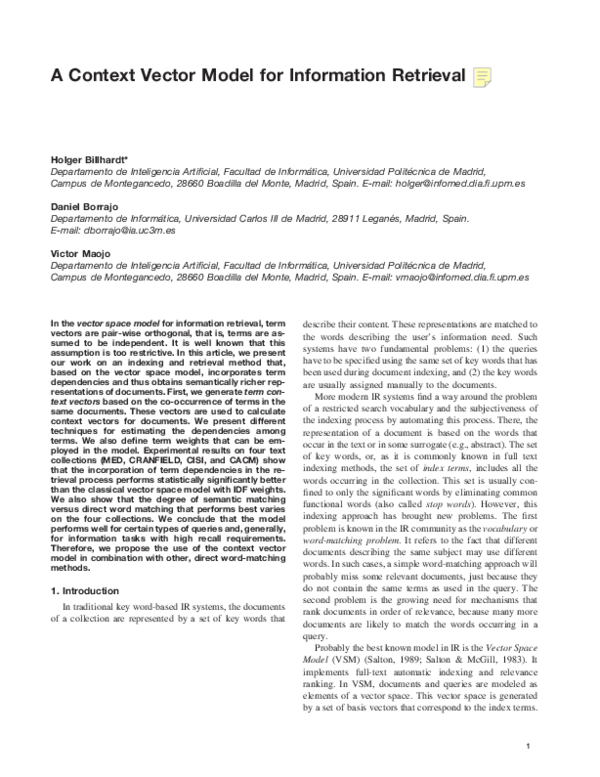 (PDF) Context Vector Model Enhances Information Retrieval Performance