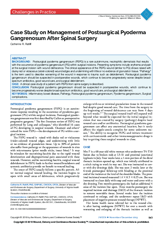 (PDF) Case Study on Management of Postsurgical Pyoderma Gangrenosum After Spinal Surgery