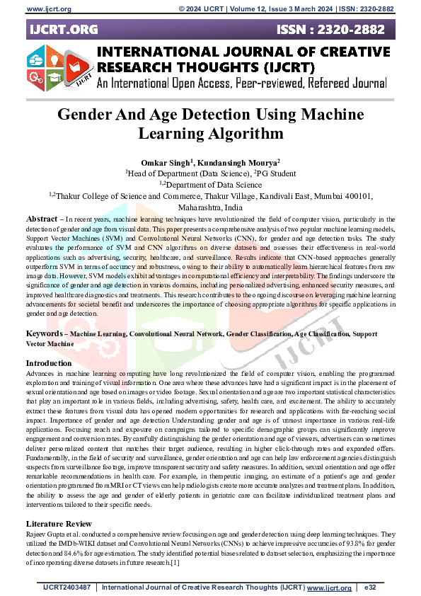 (PDF) Gender And Age Detection Using Machine Learning Algorithm