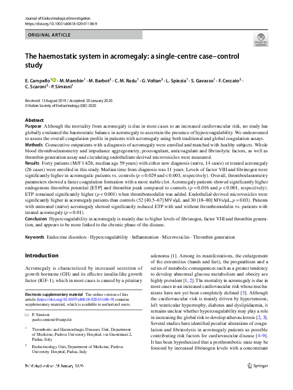 (PDF) The haemostatic system in acromegaly: a single-centre case ...