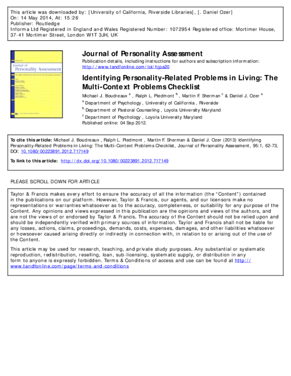 (PDF) Identifying Personality-Related Problems in Living: The Multi ...