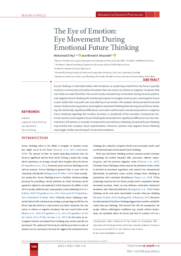 (PDF) The Eye of Emotion: Eye Movement During Emotional Future Thinking
