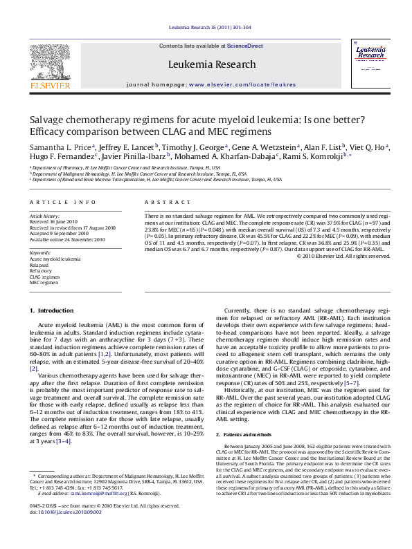 (PDF) Salvage chemotherapy regimens for acute myeloid leukemia: Is one ...