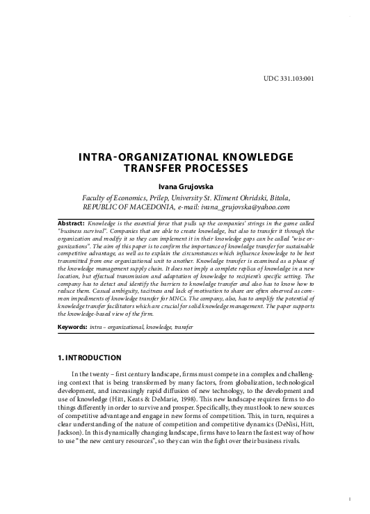 (PDF) Intra-Organizational Knowledge Transfer Processes