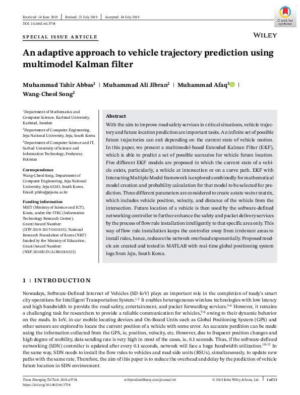 (PDF) An adaptive approach to vehicle trajectory prediction using ... (PDF) An adaptive approach to vehicle trajectory prediction using ...