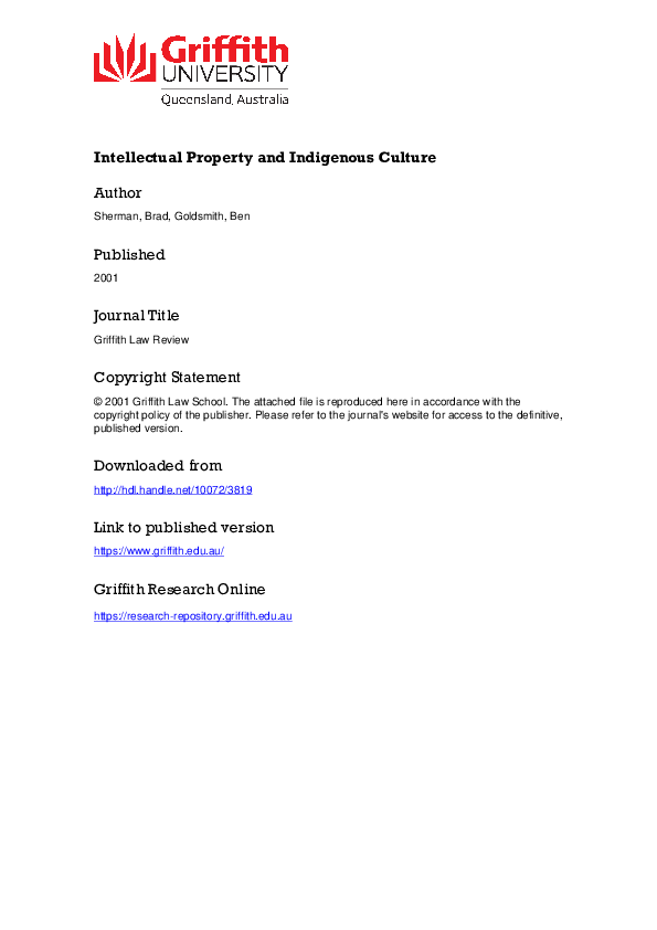 (PDF) Intellectual property and indigenous culture