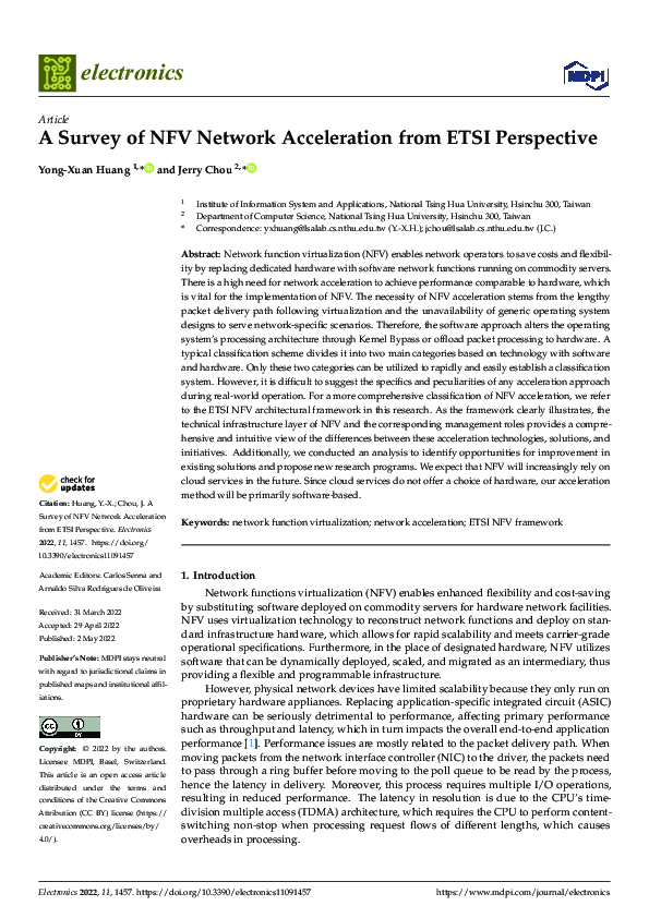 (PDF) A Survey of NFV Network Acceleration from ETSI Perspective