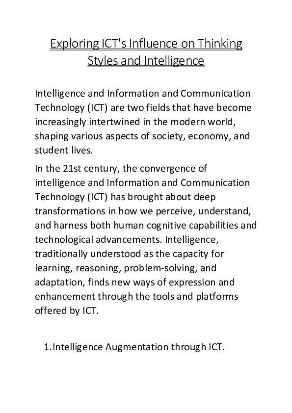 (PDF) Exploring ICT's Influence on Thinking Styles and Intelligence