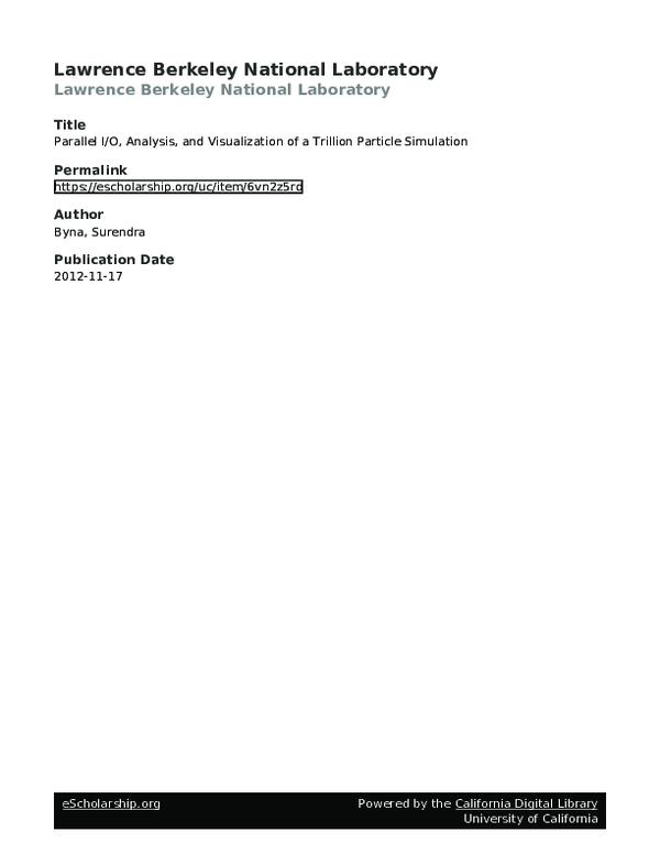 (PDF) Parallel I/O, analysis, and visualization of a trillion particle ...
