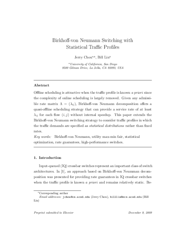 (PDF) Birkhoff-von Neumann switching with statistical traffic profiles
