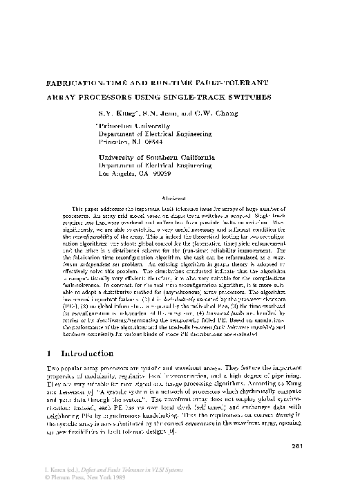 (PDF) Fabrication-Time and Run-Time Fault-Tolerant Array Processors Using Single-Track Switches