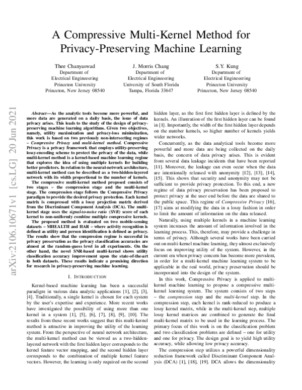 (PDF) A compressive multi-kernel method for privacy-preserving machine learning