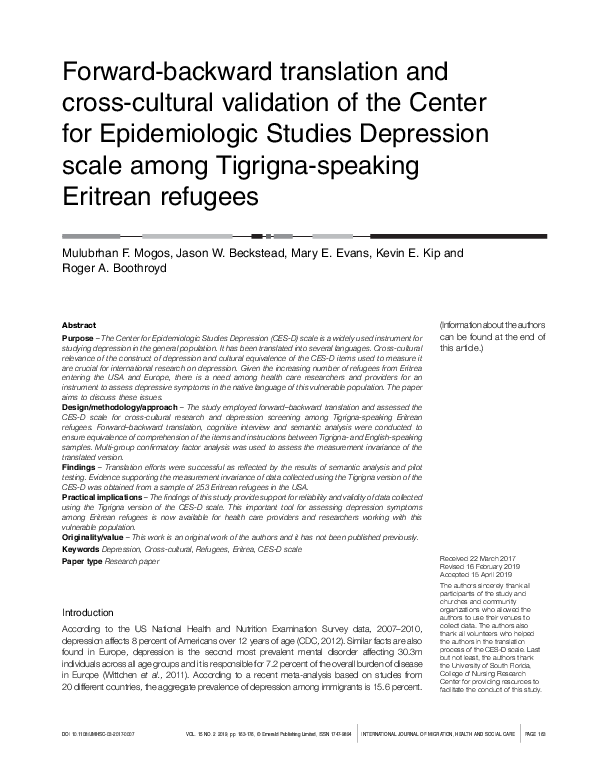 (PDF) Forward-backward translation and cross-cultural validation of the ...