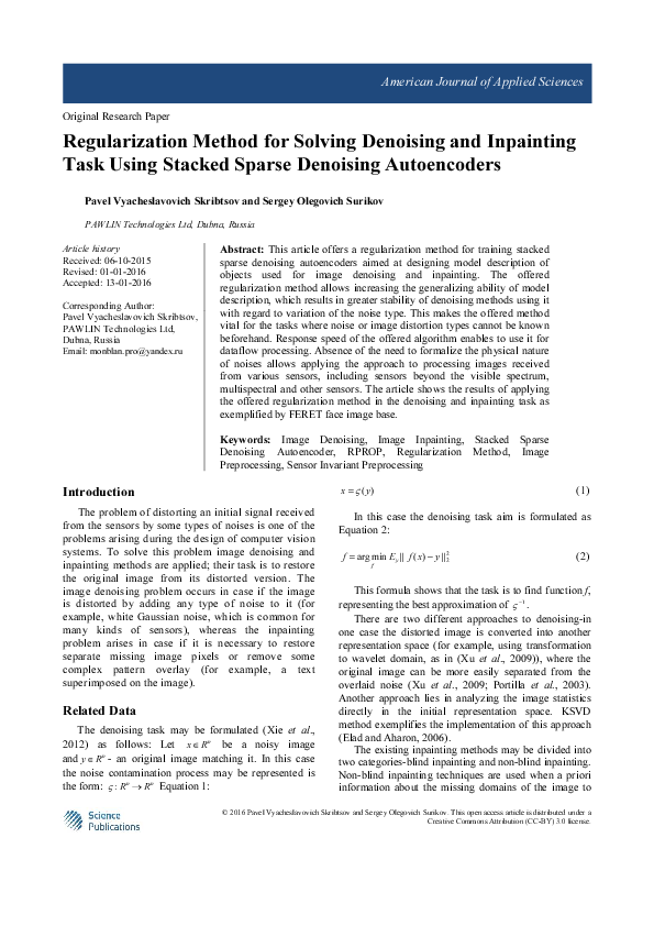 (PDF) Regularization Method for Solving Denoising and Inpainting Task Using Stacked Sparse ...