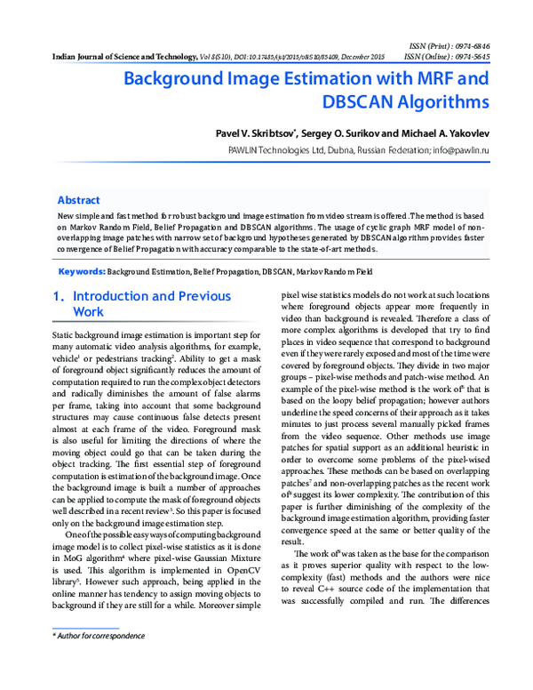 (PDF) Background Image Estimation with MRF and DBSCAN Algorithms